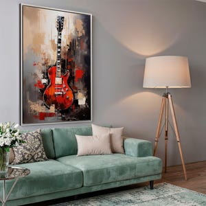 Red Guitar Painting: Abstract Acrylic Music Room Canvas Art Print - Etsy