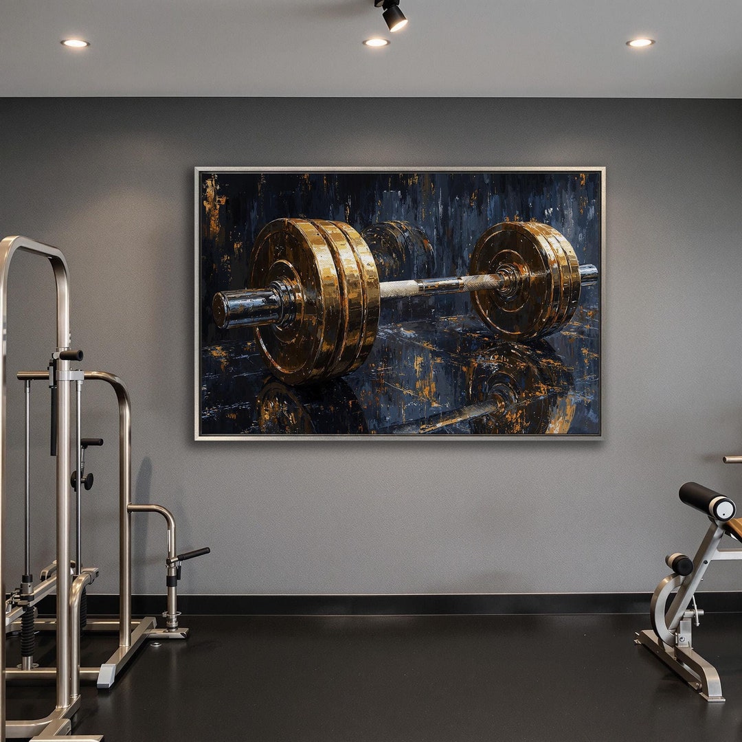 Barbell Abstract Framed Canvas Wall Art Modern Workout Painting Print ...