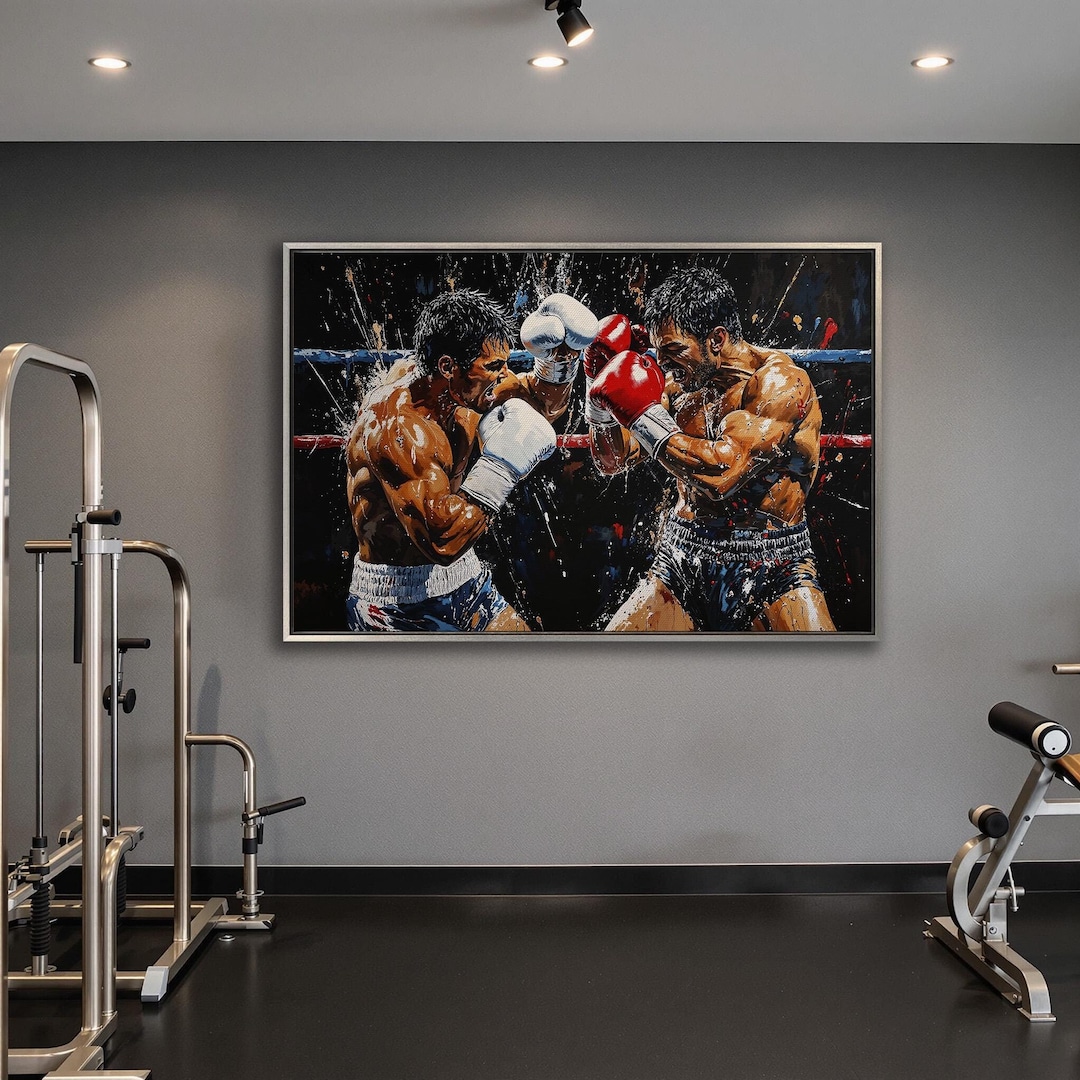 Intense Boxers Fight Framed Canvas Wall Art Sports Action Painting ...
