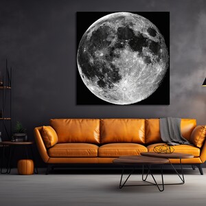Majestic Full Moon Print Lunar Surface Canvas Wall Art Space Themed ...