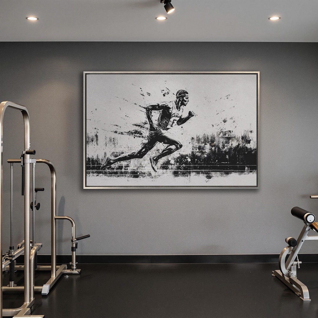 Runner Canvas Art: Black and White Athletic Print, Framed Sports Decor ...