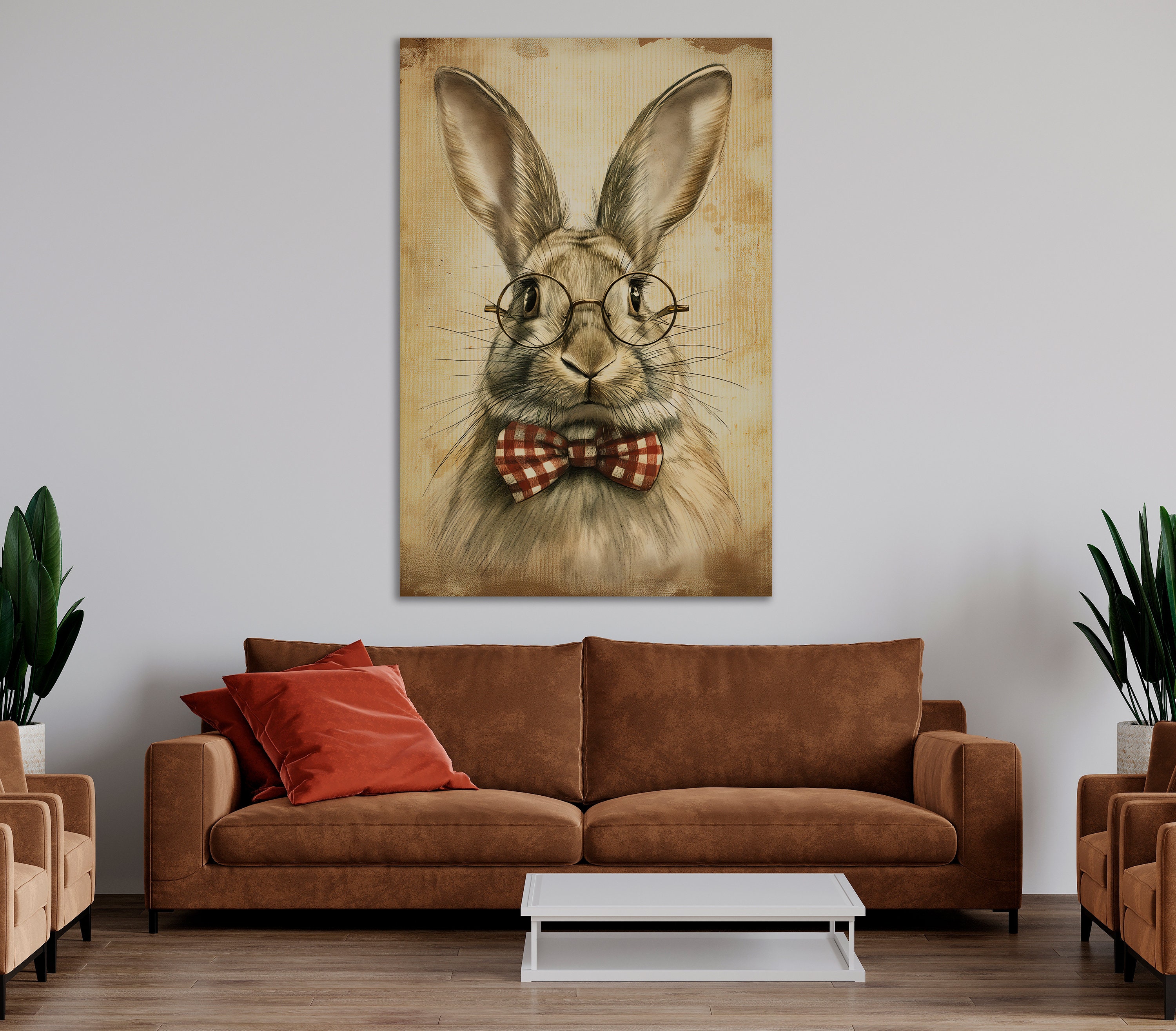 Vintage Scholar Bunny Art Print Rabbit With Glasses Canvas Wall Art ...