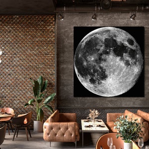 Majestic Full Moon Print Lunar Surface Canvas Wall Art Space Themed ...