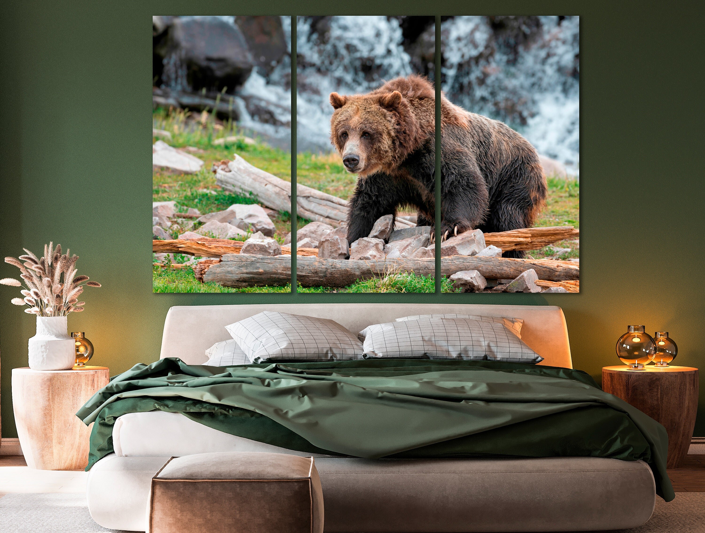 Grizzly Bear Print Wild Animal Canvas Wall Art Large Wildlife Wall ...