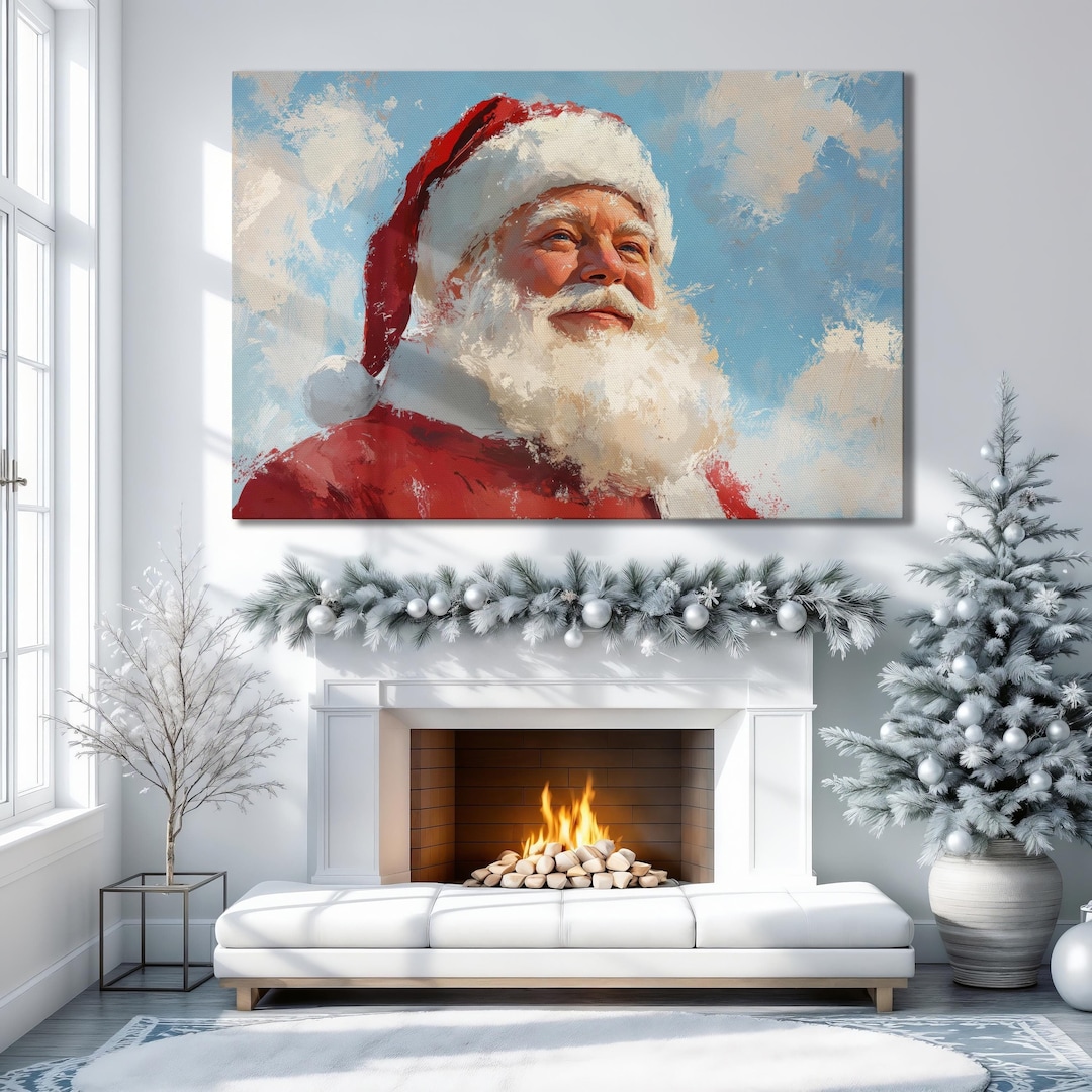 Christmas Smiling Santa Claus Canvas Wall Art Father Christmas Painting ...