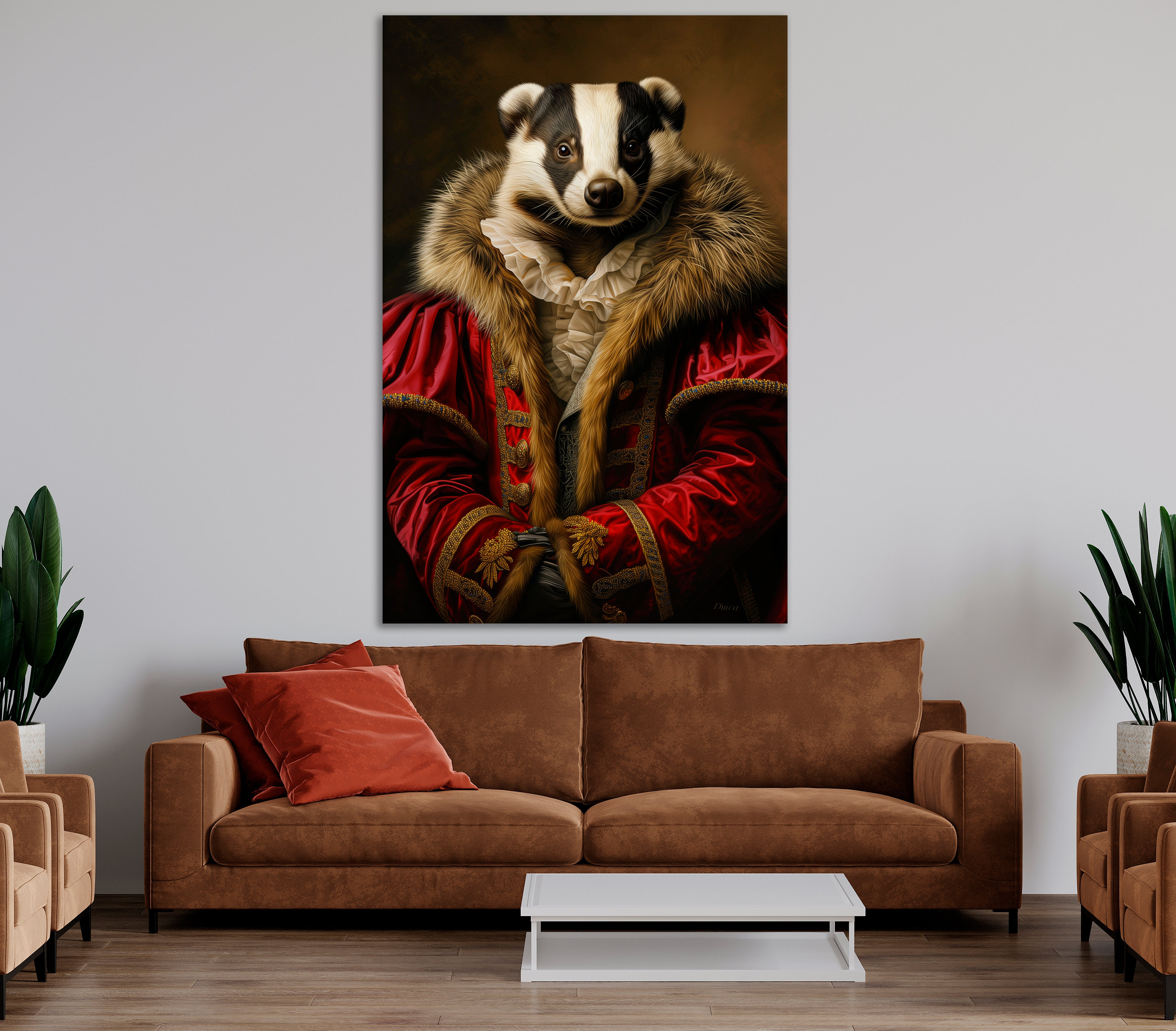 Funny Badger in Dapper Attire Print Whimsical Animal Canvas Wall Art ...