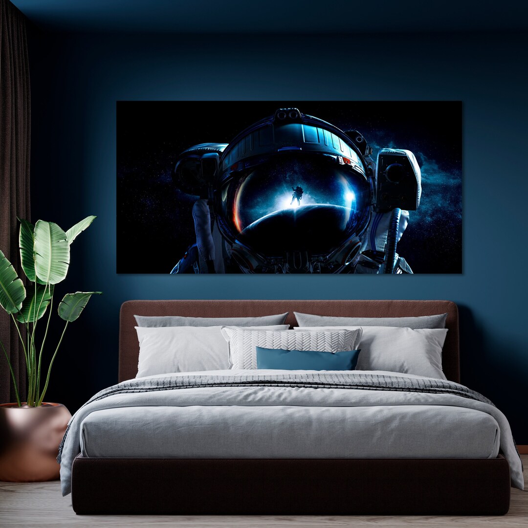 Astronaut Reflection in Helmet Print Space Voyage Canvas Wall Art ...