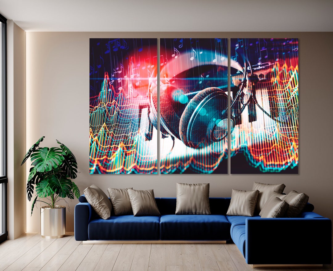 Abstract Colorful Sound Wave Print Vibrant Modern Music Canvas Wall Art ...