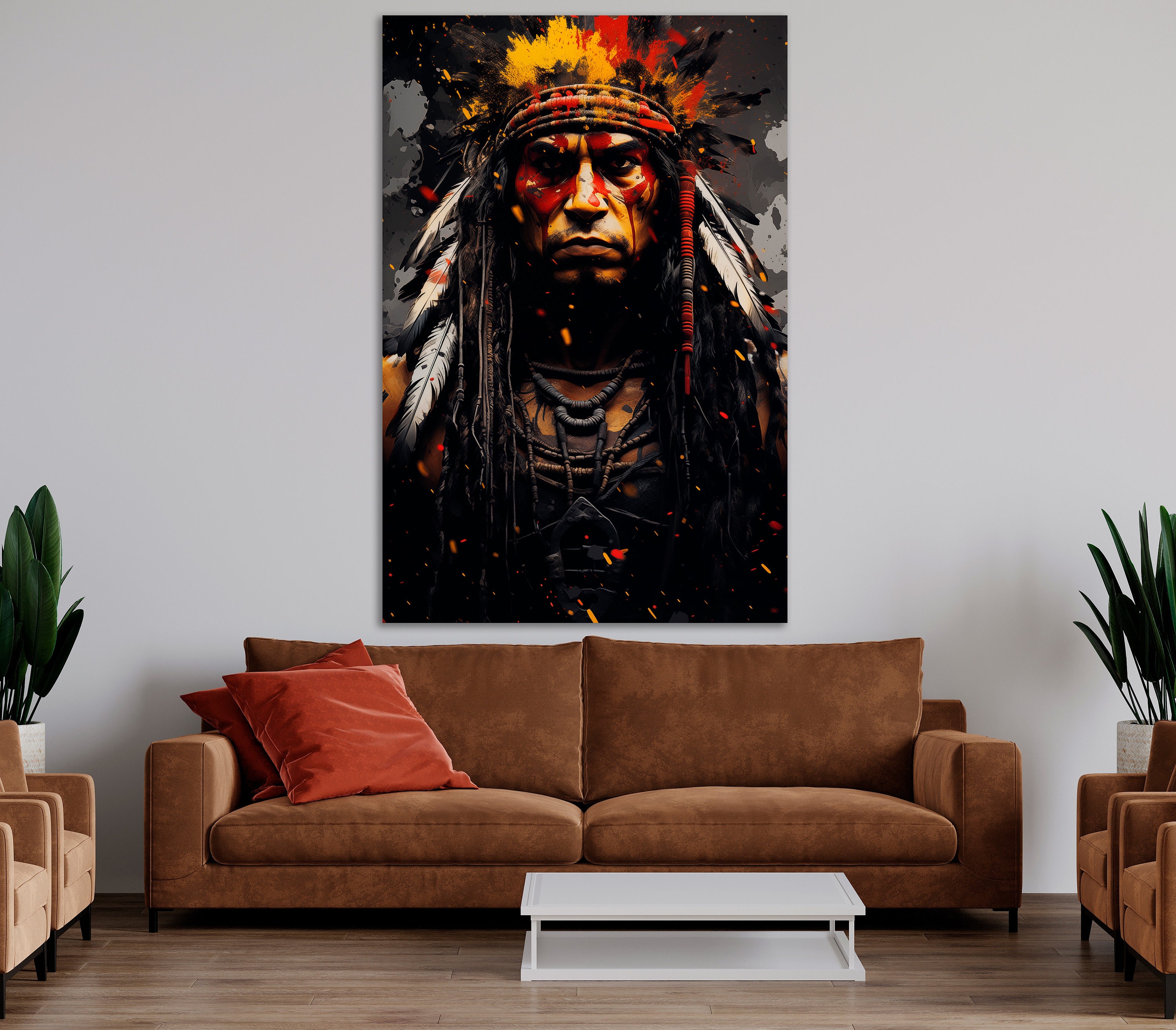 Indigenous Chief Portrait Print Native American Large Canvas Wall Art ...