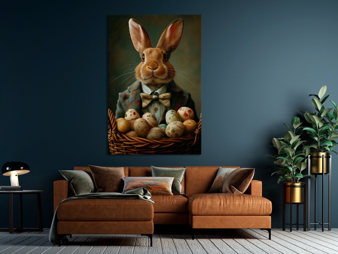 Elegant Dapper Rabbit With Painted Eggs Art Print Cute Easter Bunny ...