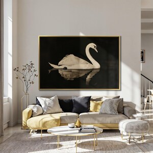 Elegant Swan With Water Reflection Art Print Large Bird Canvas Wall Art ...