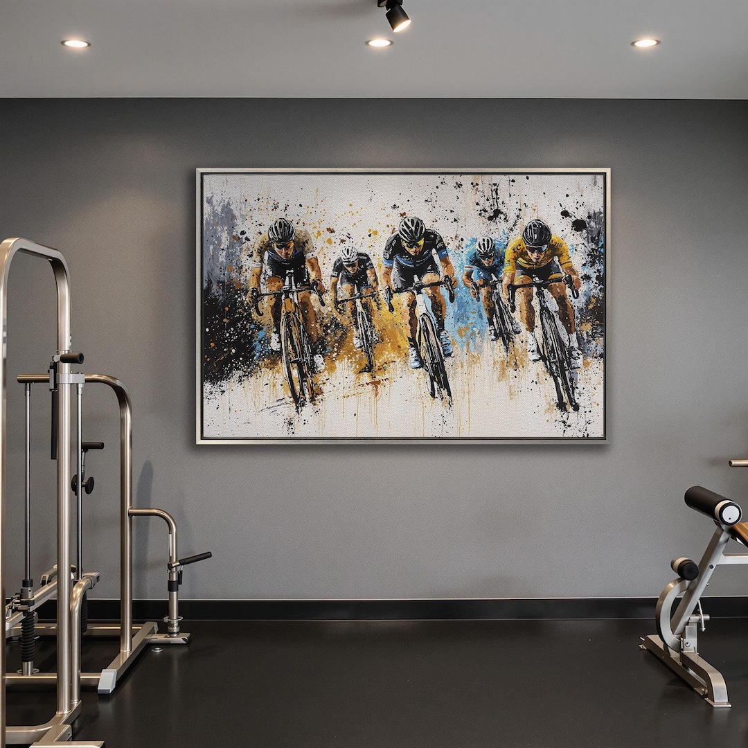 Bike Race Framed Canvas Art: Modern Cyclist Painting Print - Etsy