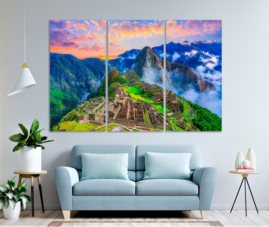 Ancient Inca City Architecture Print Machu Picchu Sunrise Canvas Wall ...