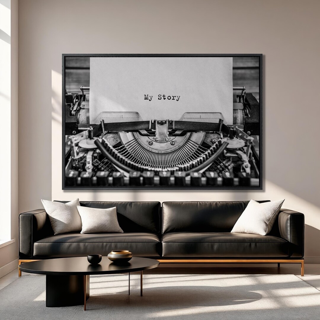 Vintage Typewriter Print Typing Machine Canvas Wall Art Black White ...