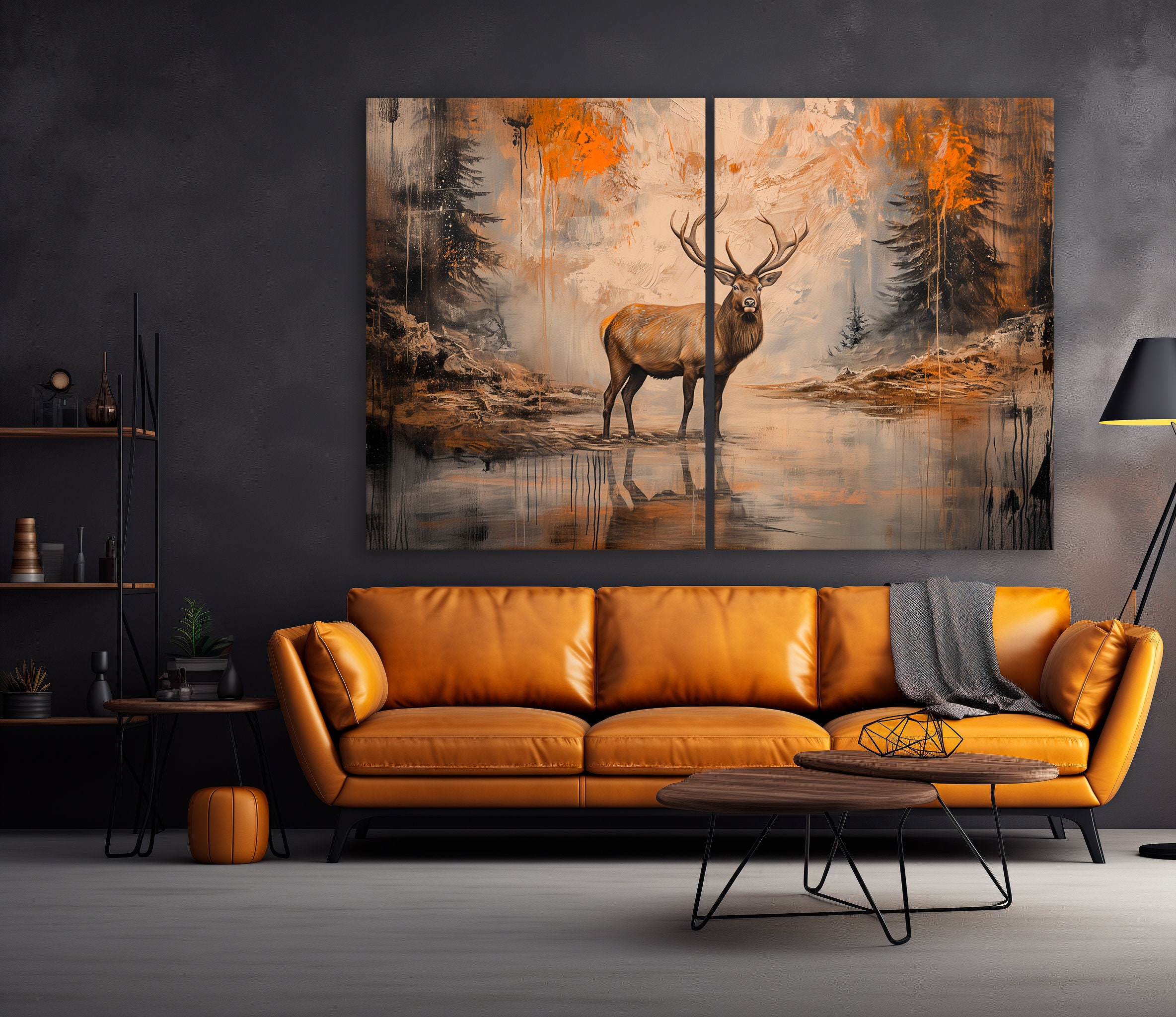 Majestic Deer in the Wilderness Art Print Large Rustic Canvas Wall Art ...