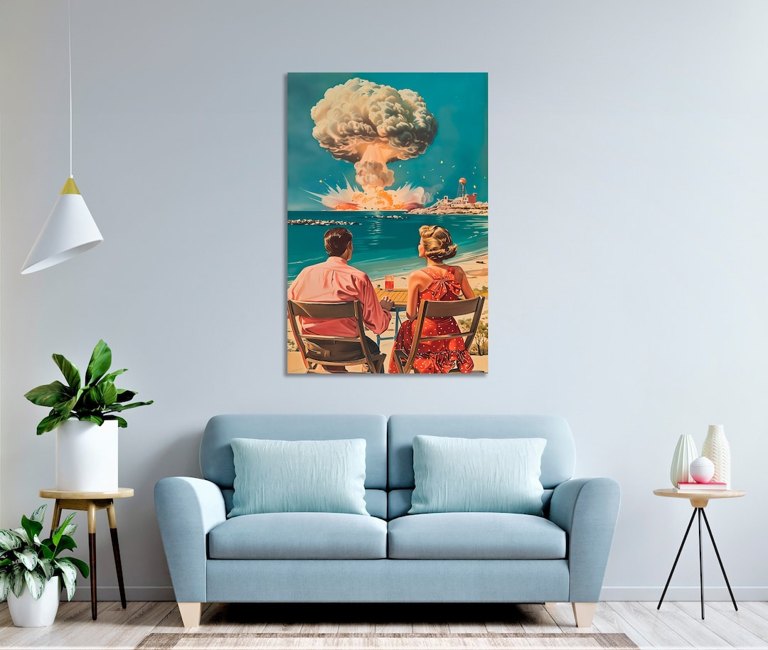 Couple at Atomic Blast Retro Canvas Wall Art Beach Nuclear Explosion ...