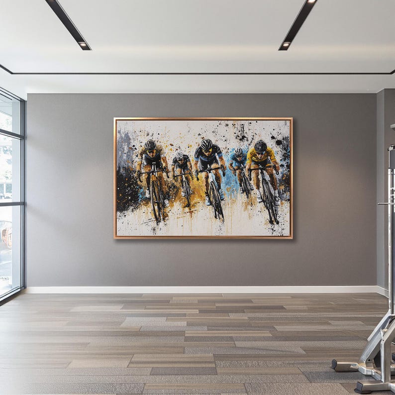 Bike Race Framed Canvas Art: Modern Cyclist Painting Print - Etsy