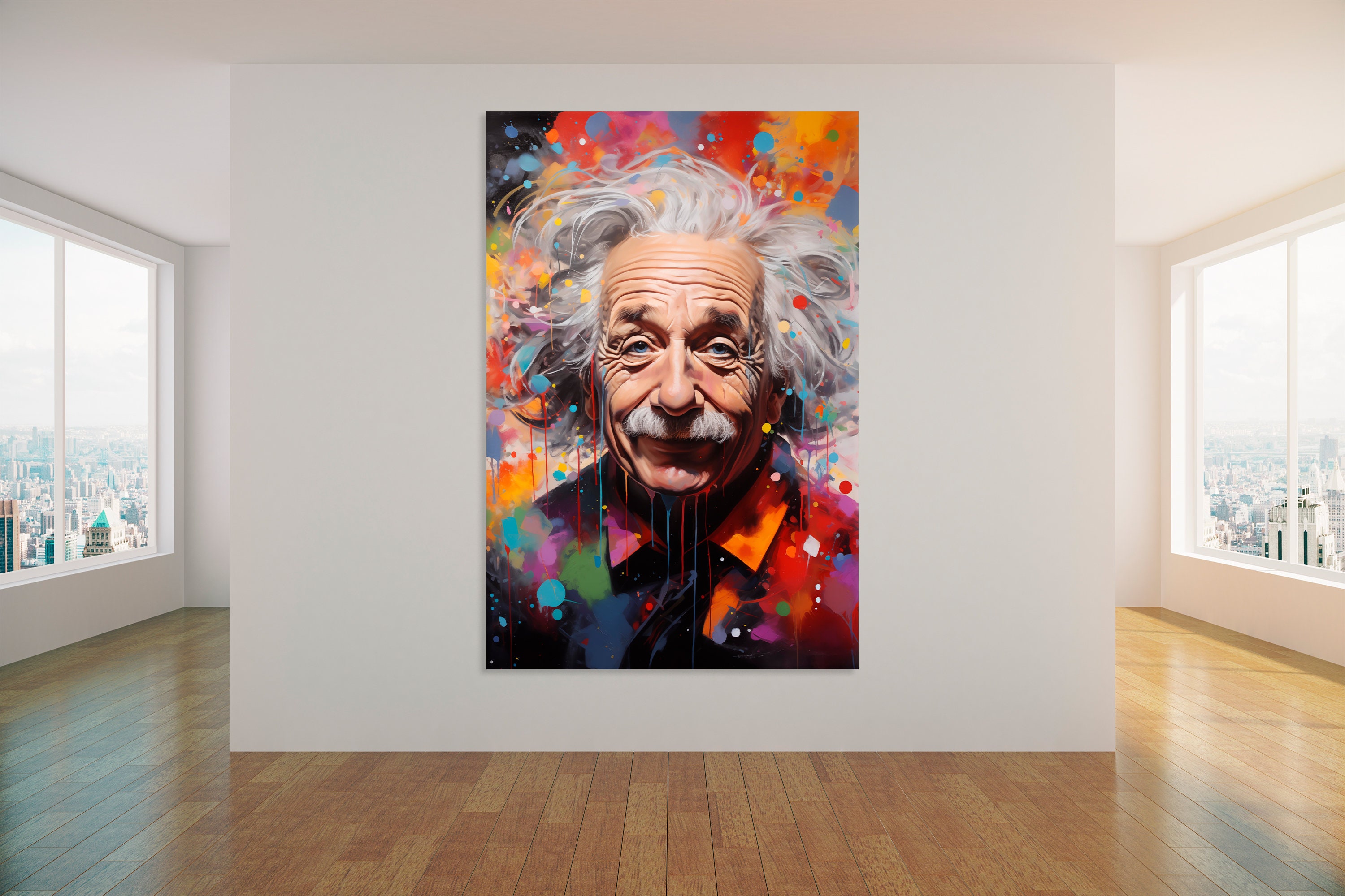 Albert Einstein Pop Art Portrait Painting Print on Canvas Funny Office ...