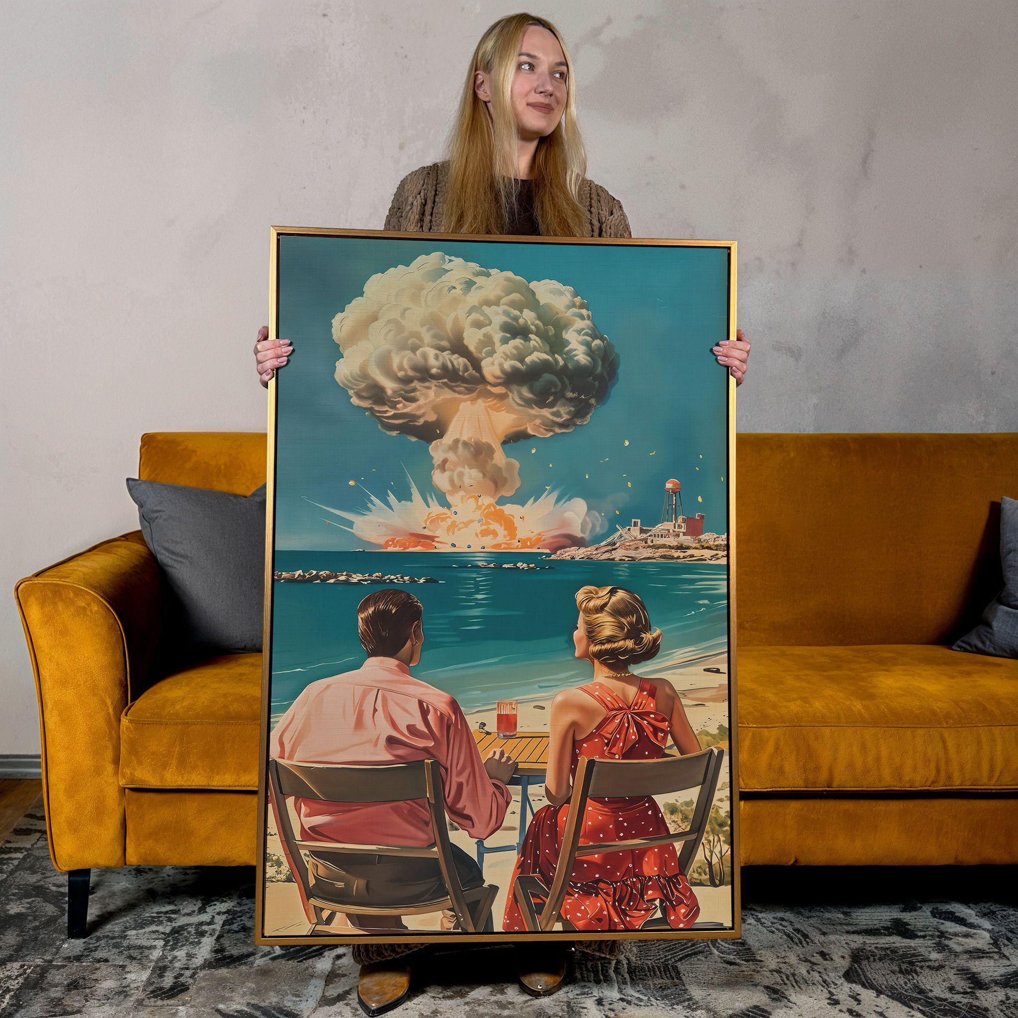 Couple at Atomic Blast Retro Canvas Wall Art Beach Nuclear Explosion ...