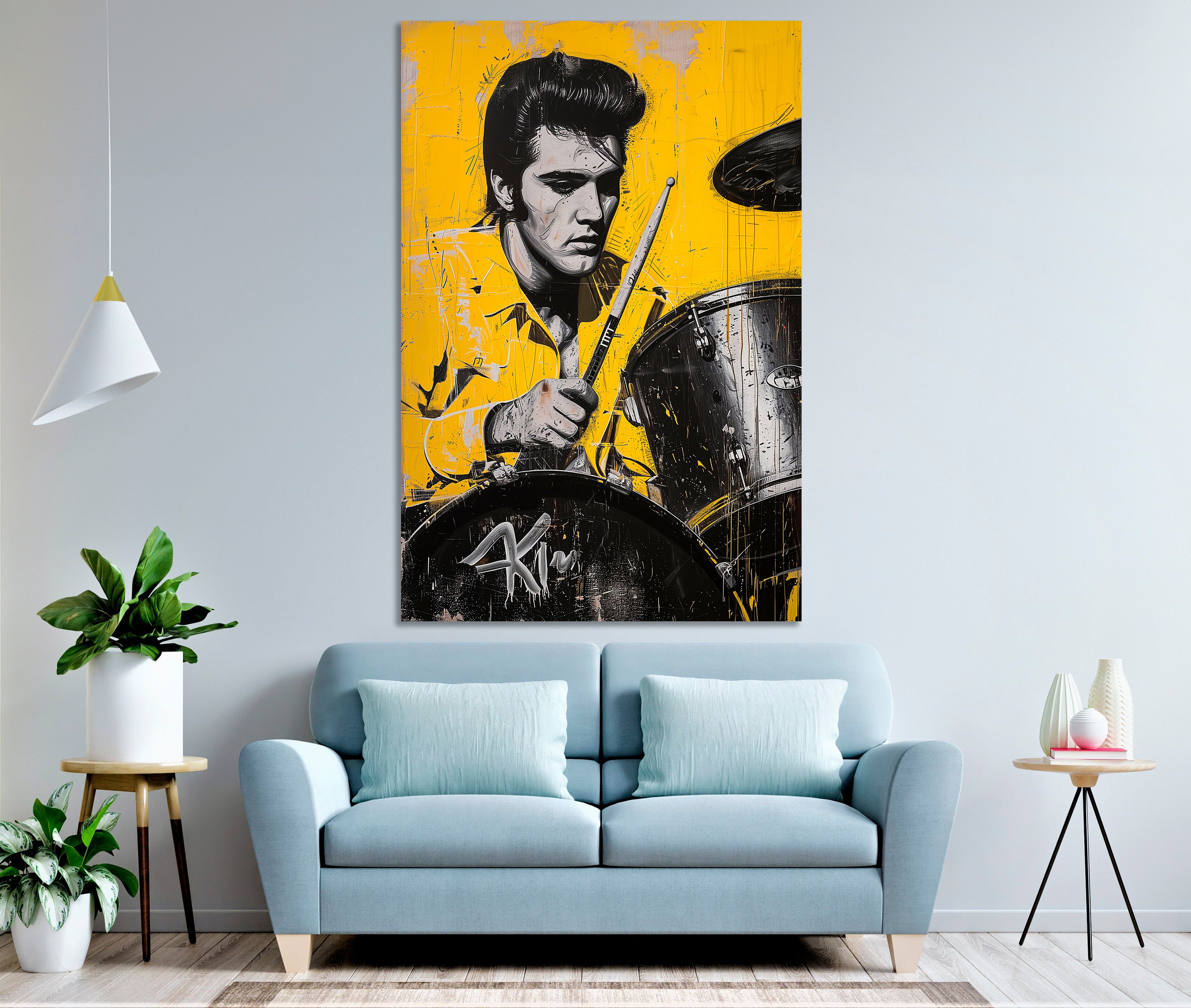 Elvis Presley Abstract Painting Print Musician Canvas Wall Art Drummer ...