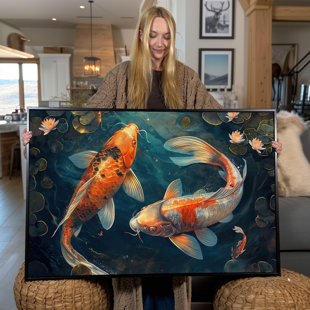 Koi Fish Dance Abstract Canvas Wall Art: Aquatic Pond Decor - Etsy