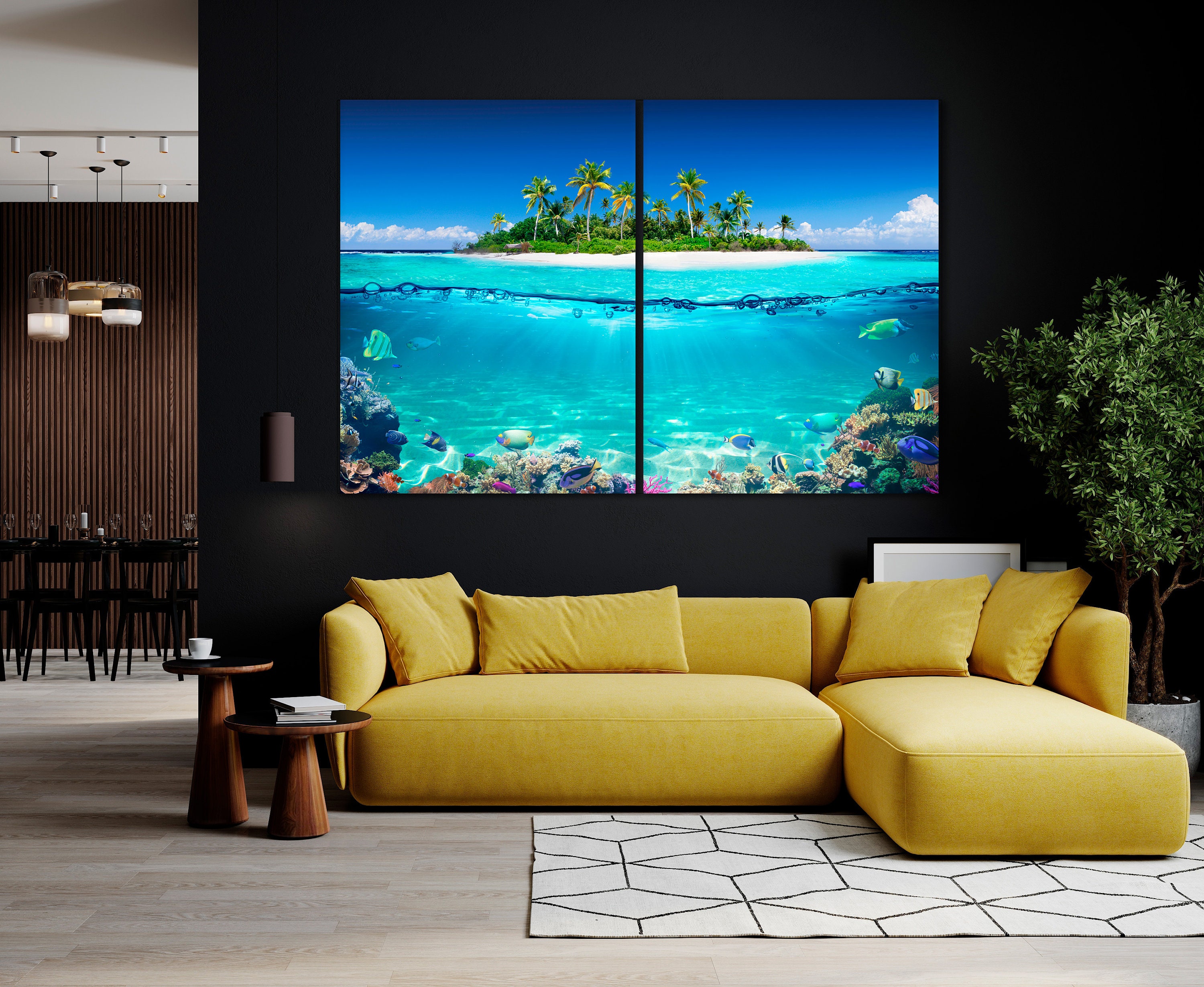 Tropical Island Print Ocean Underwater Life and Coral Reef Canvas Large ...