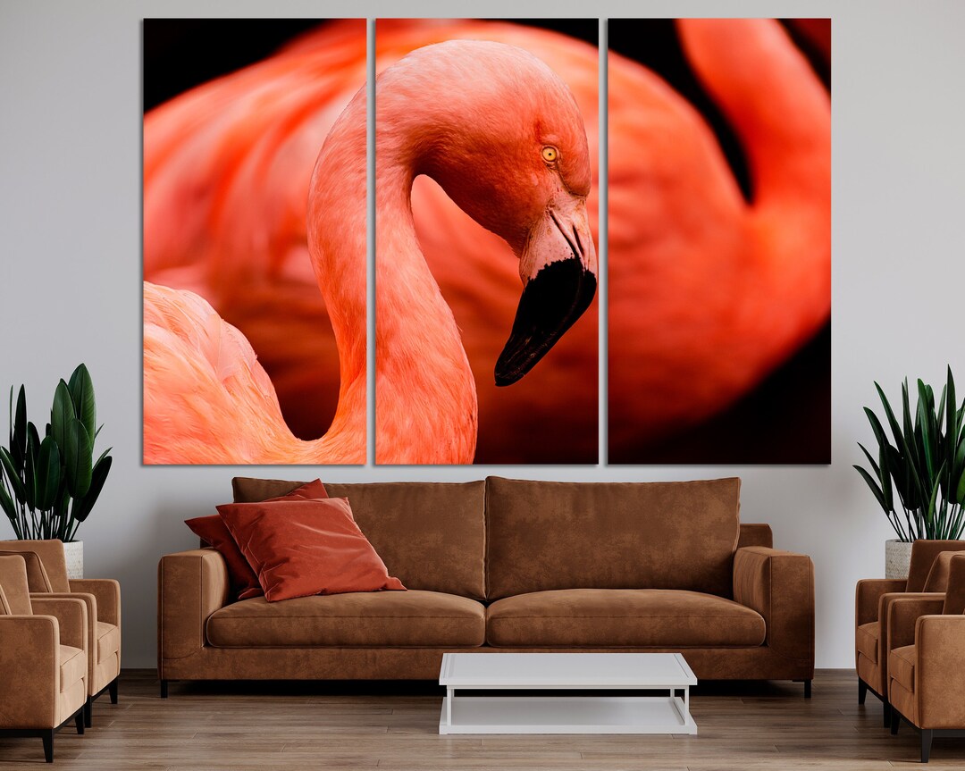 Vivid Flamingo Close-up Print Large Elegant Waterbird Canvas Wall Art ...