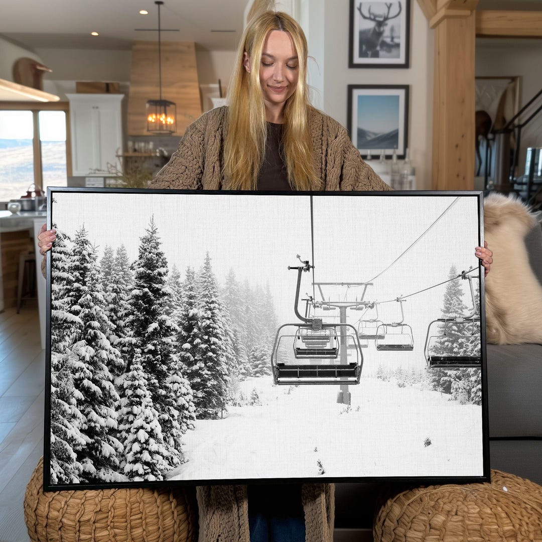 Winter Ski Lift Canvas Print: Snow Covered Spruce Trees, Ski Lodge ...