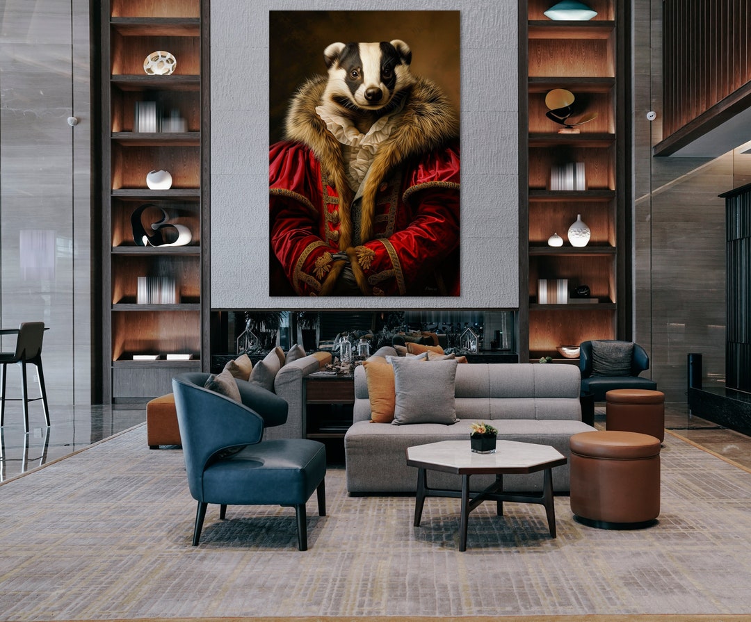 Funny Badger in Dapper Attire Print Whimsical Animal Canvas Wall Art ...