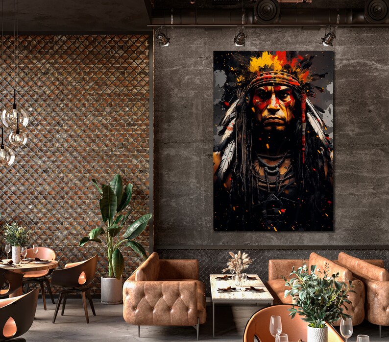 Indigenous Chief Portrait Print Native American Large Canvas Wall Art ...