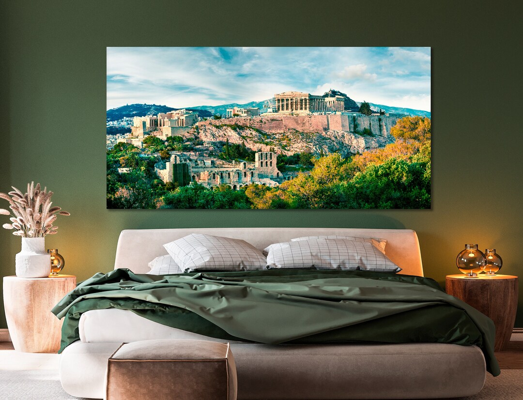 Ancient Acropolis Wide Print Athens View of Parthenon Canvas Wall Art Greek Heritage ...