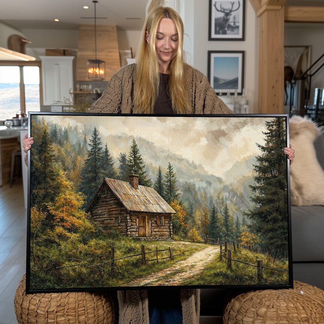Framed Autumn Cabin Canvas Print: Rustic Mountain Landscape Wall Art - Etsy