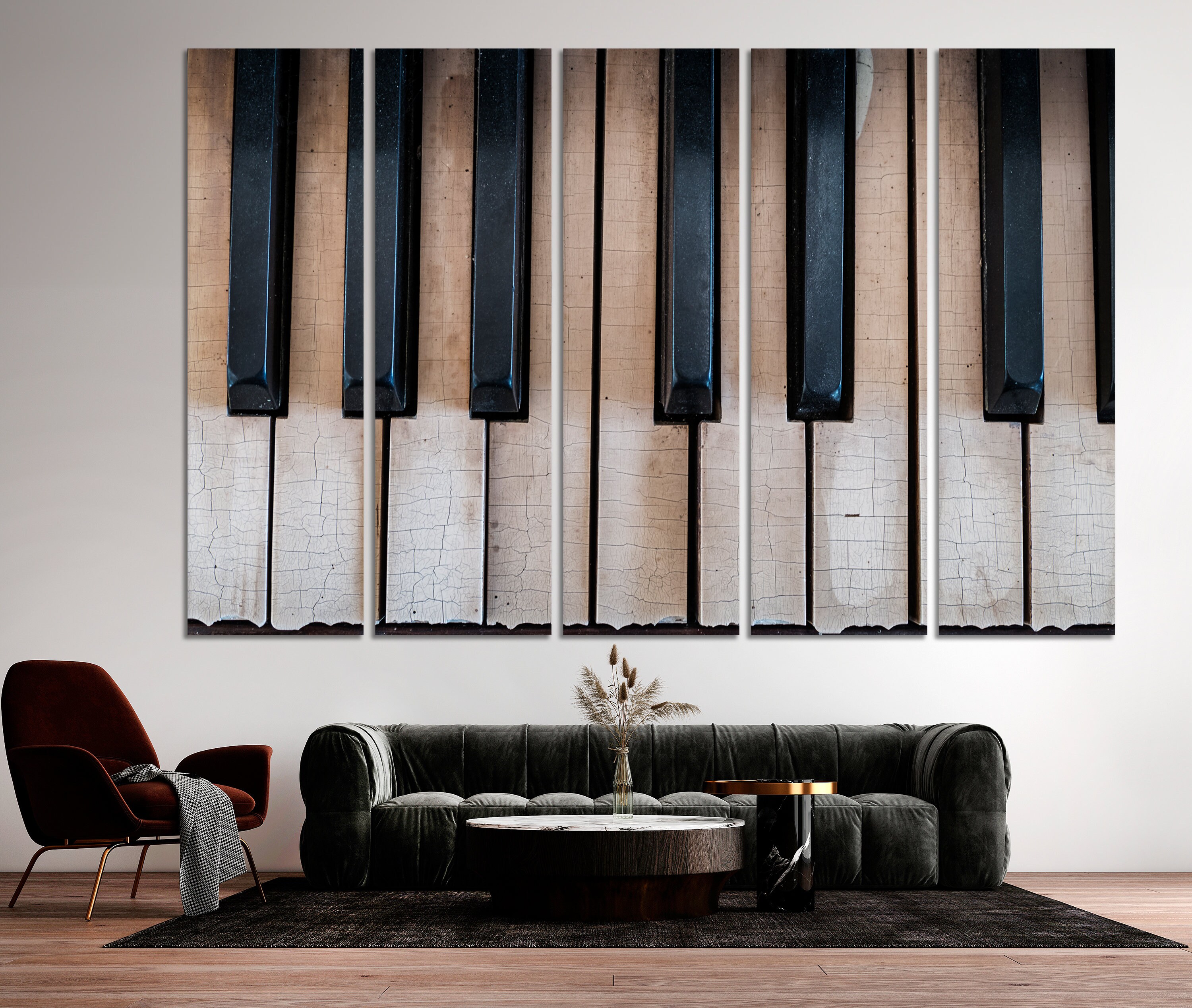 Vintage Piano Keys Print Classical Music Canvas Wall Art Artistic Black ...