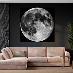 Majestic Full Moon Print Lunar Surface Canvas Wall Art Space Themed ...