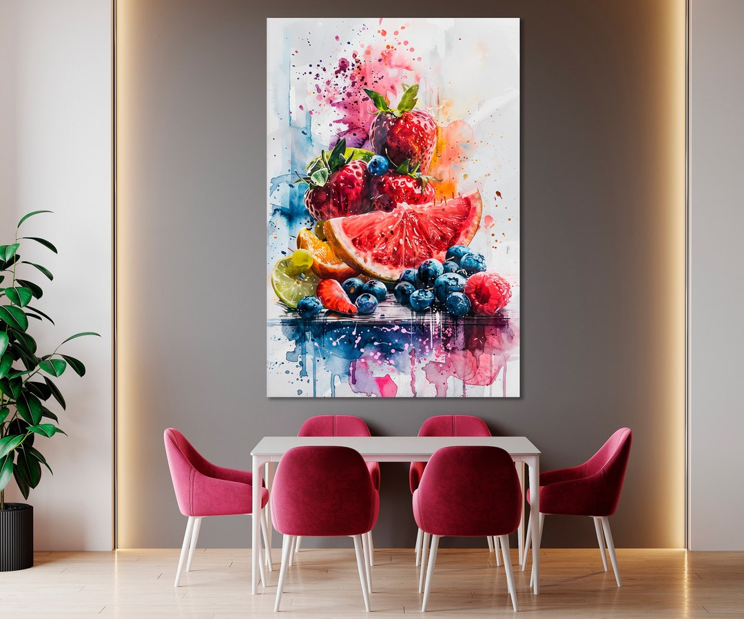 Berries and Citrus Canvas Wall Art Vibrant Fruit Watercolor Painting ...