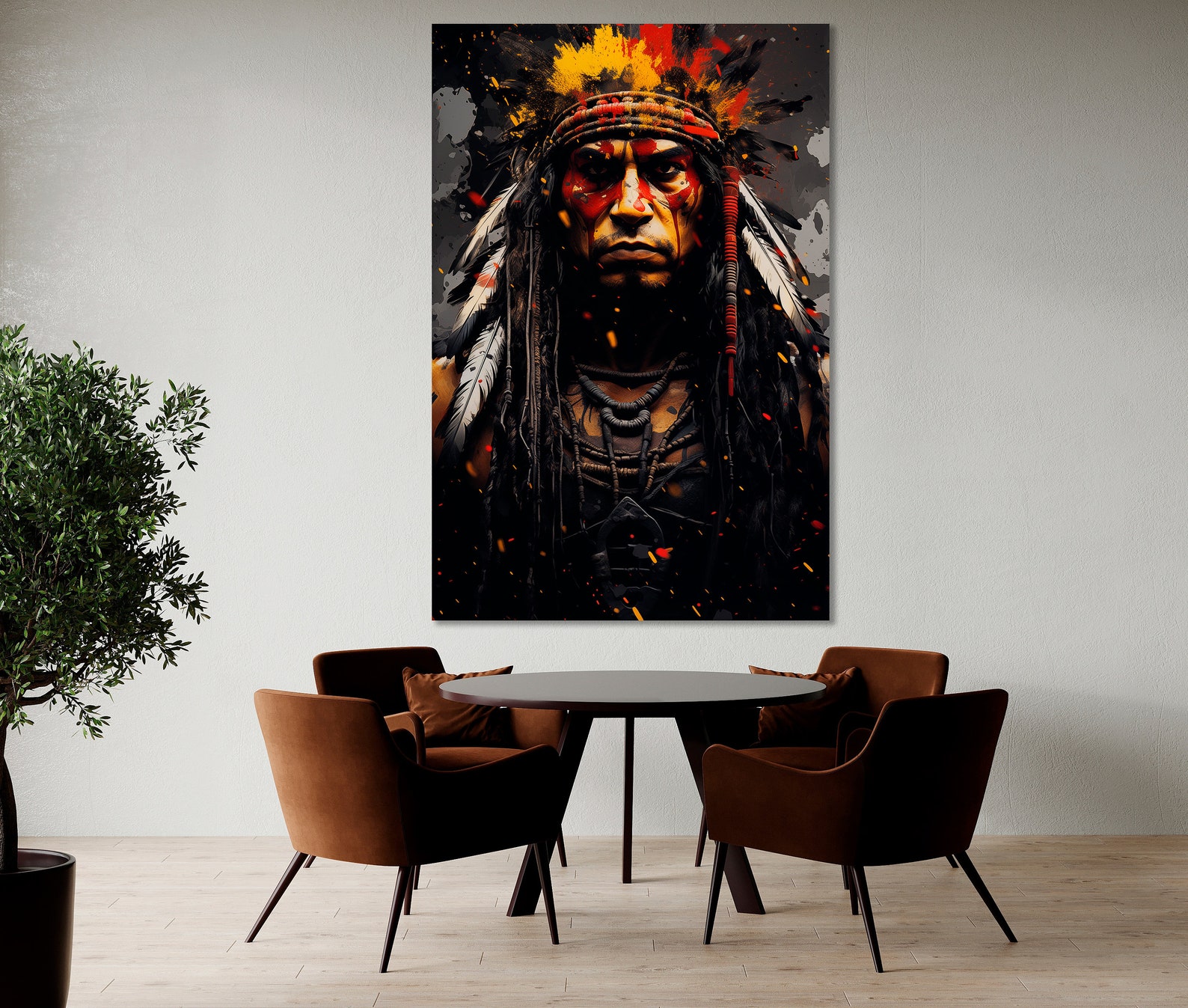 Indigenous Chief Portrait Print Native American Large Canvas Wall Art ...