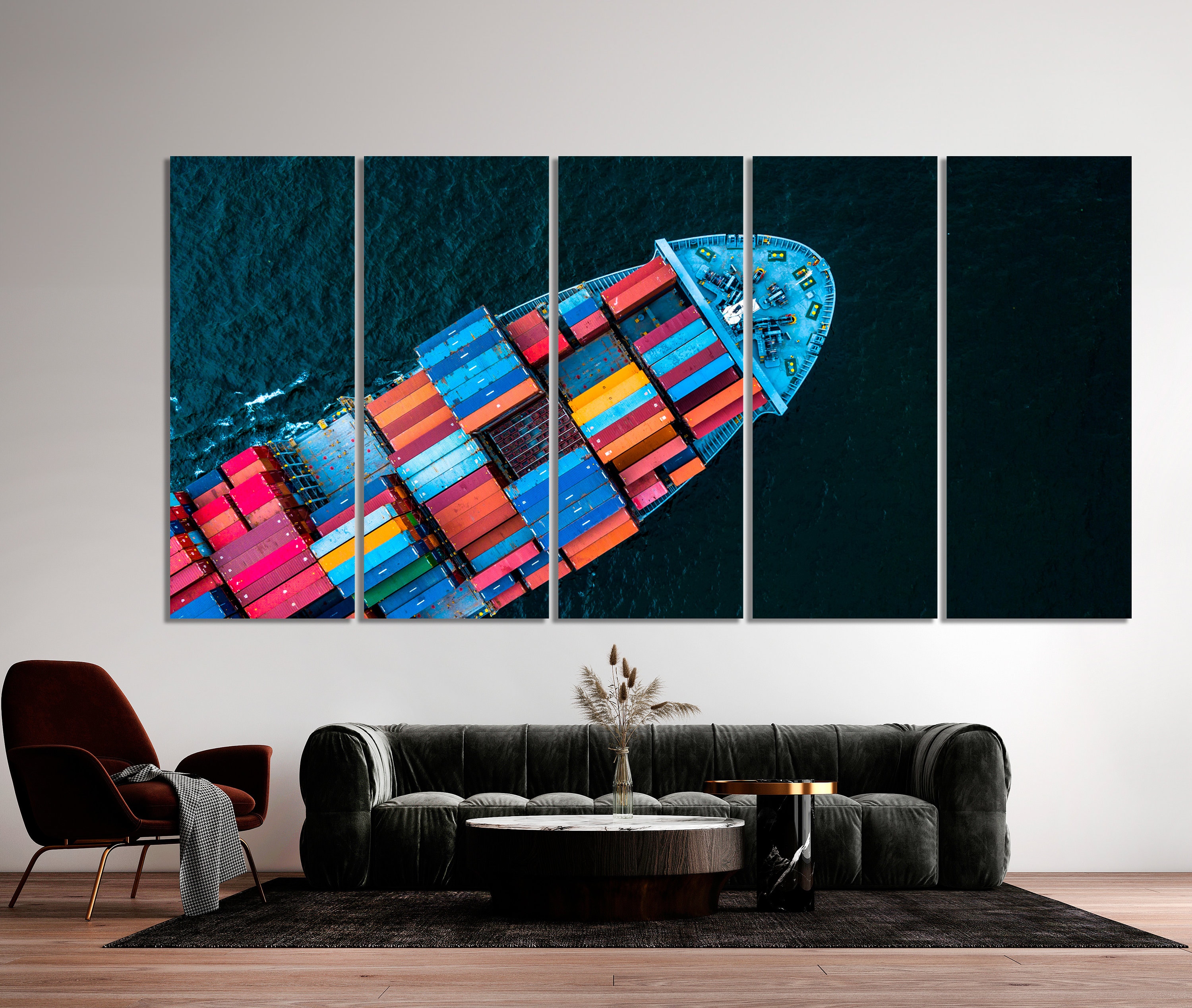 Aerial View Container Cargo Ship Canvas Wall Art Print Nautical Wall ...