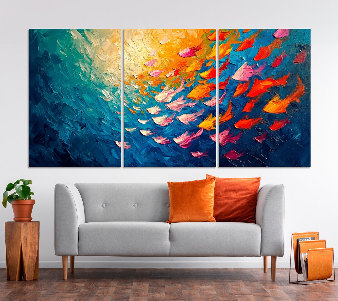 Colorful Fish Painting Print Large Vibrant Oil Painting on Canvas Ocean ...