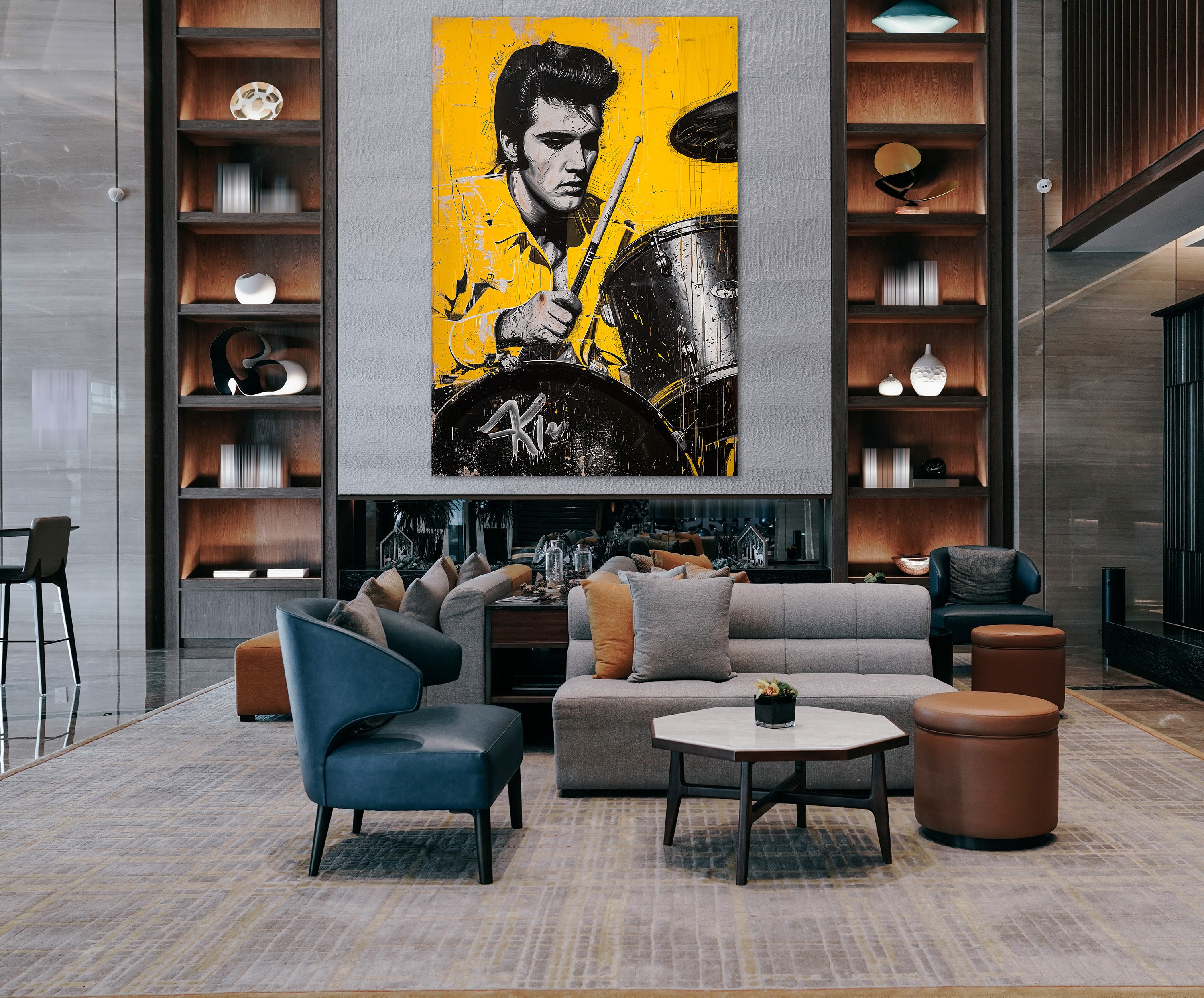 Elvis Presley Abstract Painting Print Musician Canvas Wall Art Drummer ...