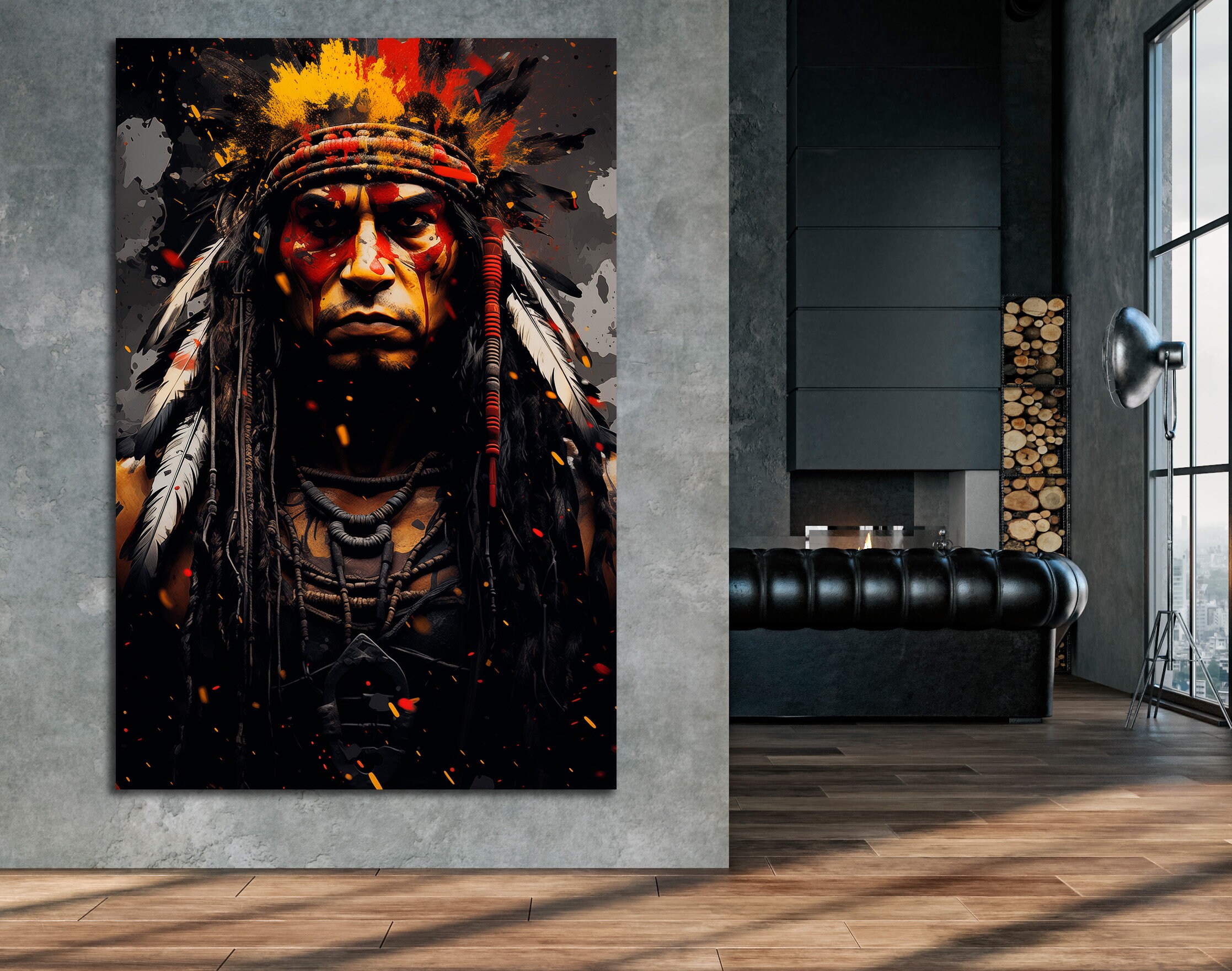 Indigenous Chief Portrait Print Native American Large Canvas Wall Art ...