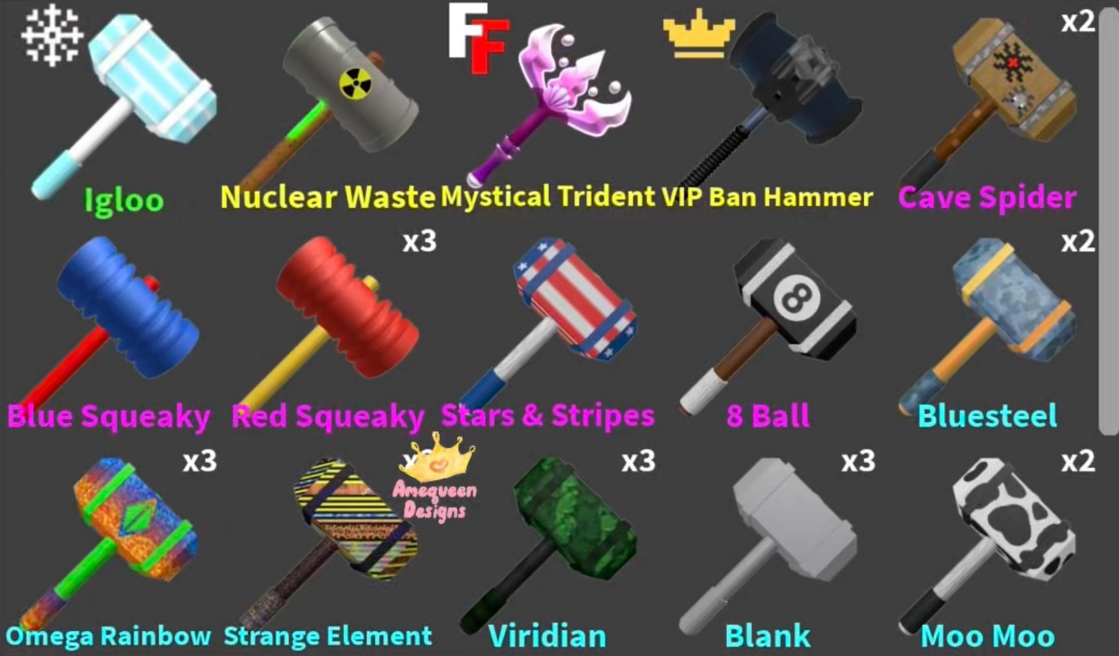 Roblox Flee the Facility Hammers and Gems! !!(GEMS LINKED in Item DESC ...