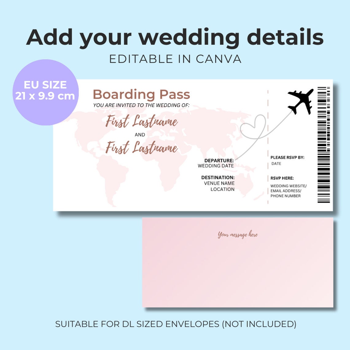 Wedding Invitation Boarding Pass Blush Pink: for Travel Themed Weddings ...