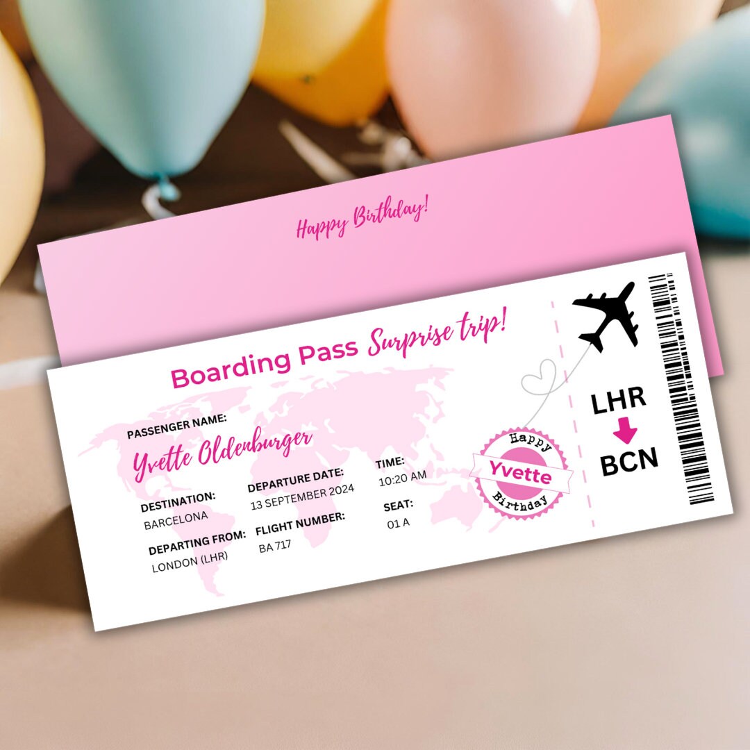 Romantic Boarding Pass Template for Surprise Trip stamp Hot Pink ...