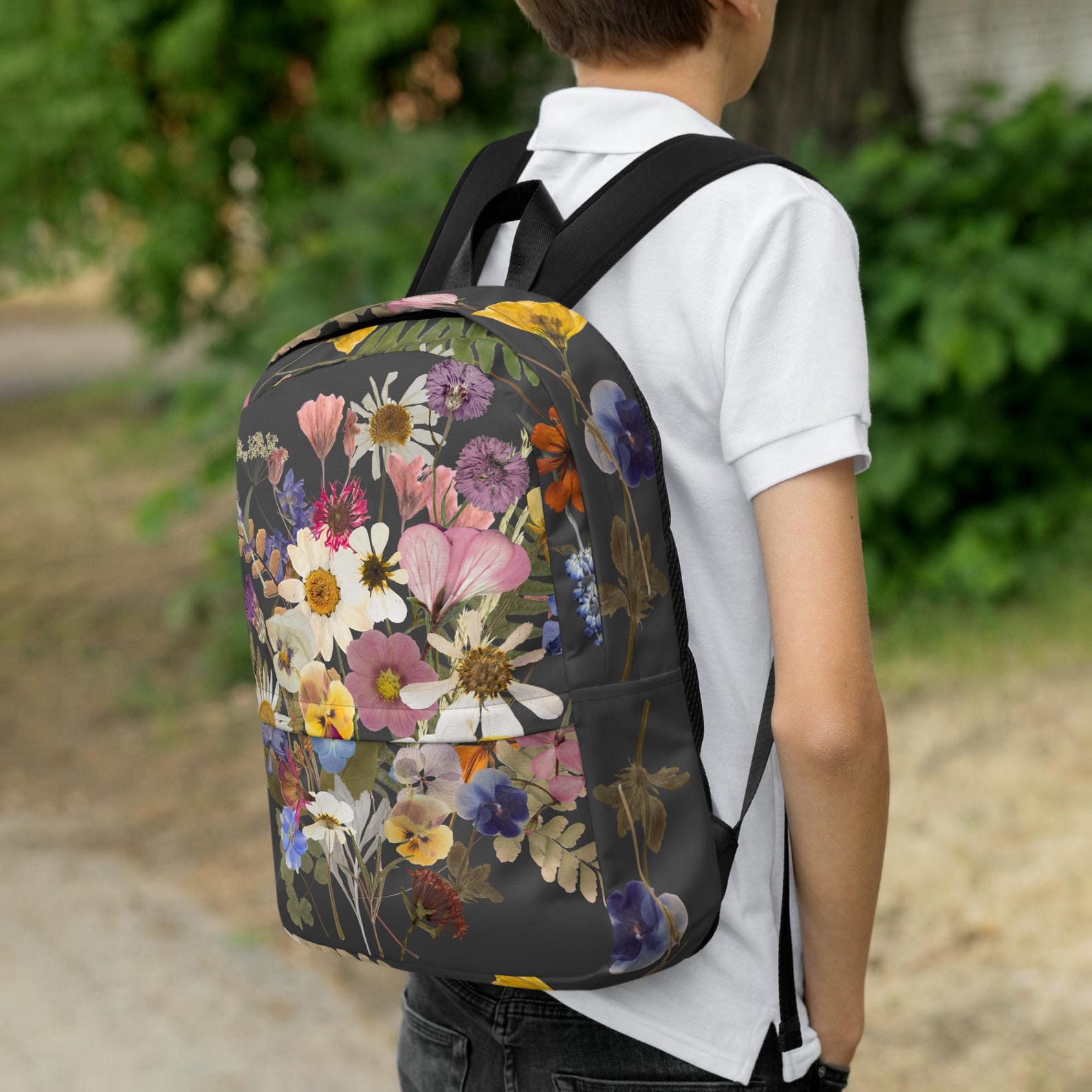 Pressed Flowers Weatherproof Backpack Cottagecore Poly Canvas Book Bag ...