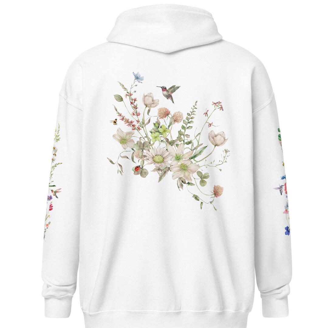 Wildflowers Hoodie, Boho Cottagecore Floral Hoodie, Botanical Flowers ...