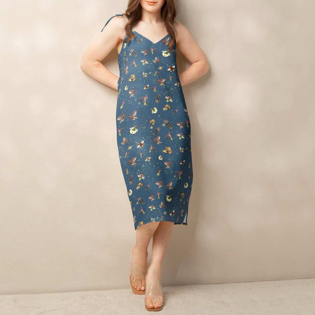 Fire Flies Tie-strap Midi Dress, Lightning Bugs Summer Dress, Firefly ...