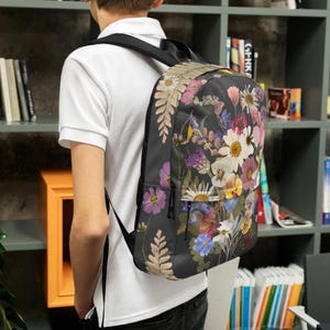 Pressed Flowers Weatherproof Backpack Cottagecore Poly Canvas Book Bag ...