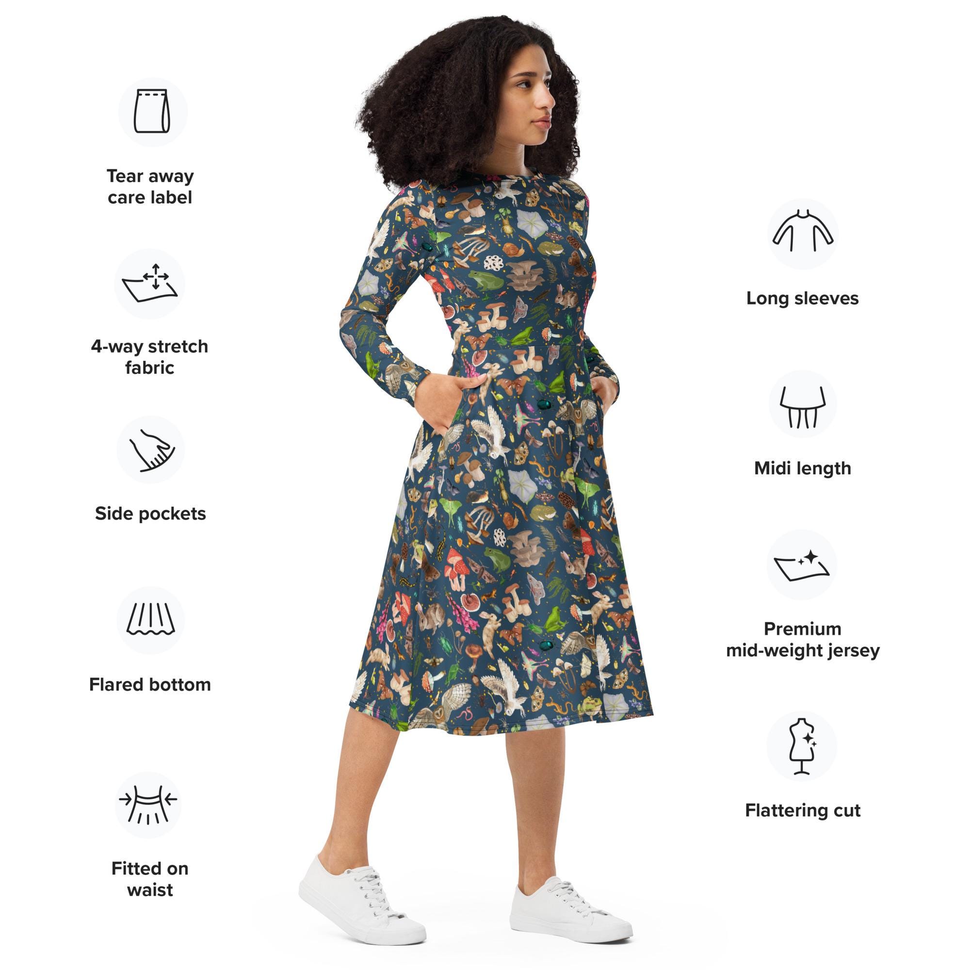 Forestcore Long Sleeve Midi Dress for Fall Night Forest Dress Easy Care ...