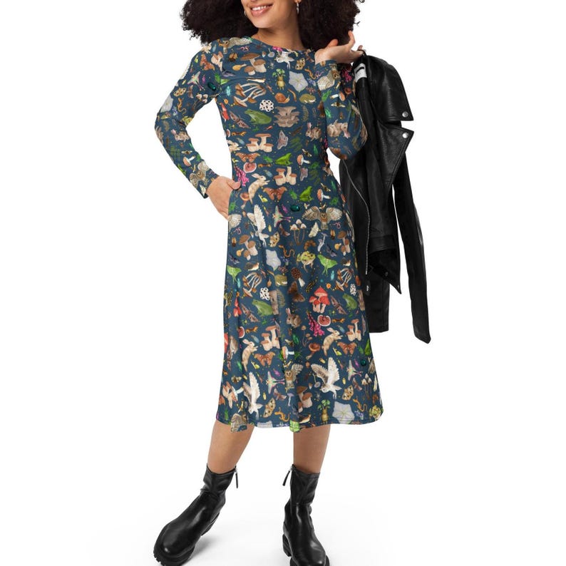 Forestcore Long Sleeve Midi Dress for Fall Night Forest Dress Easy Care ...