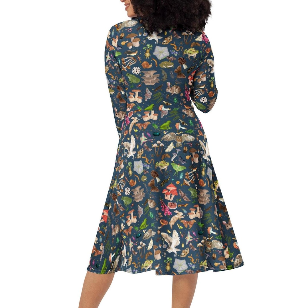 Forestcore Long Sleeve Midi Dress for Fall Night Forest Dress Easy Care ...